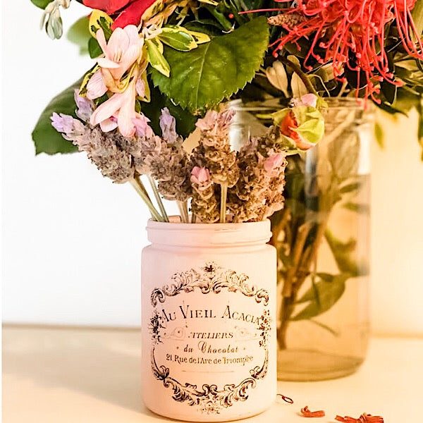French Typography Glass Jar Up-cycle. - Bird on the Hill Designs